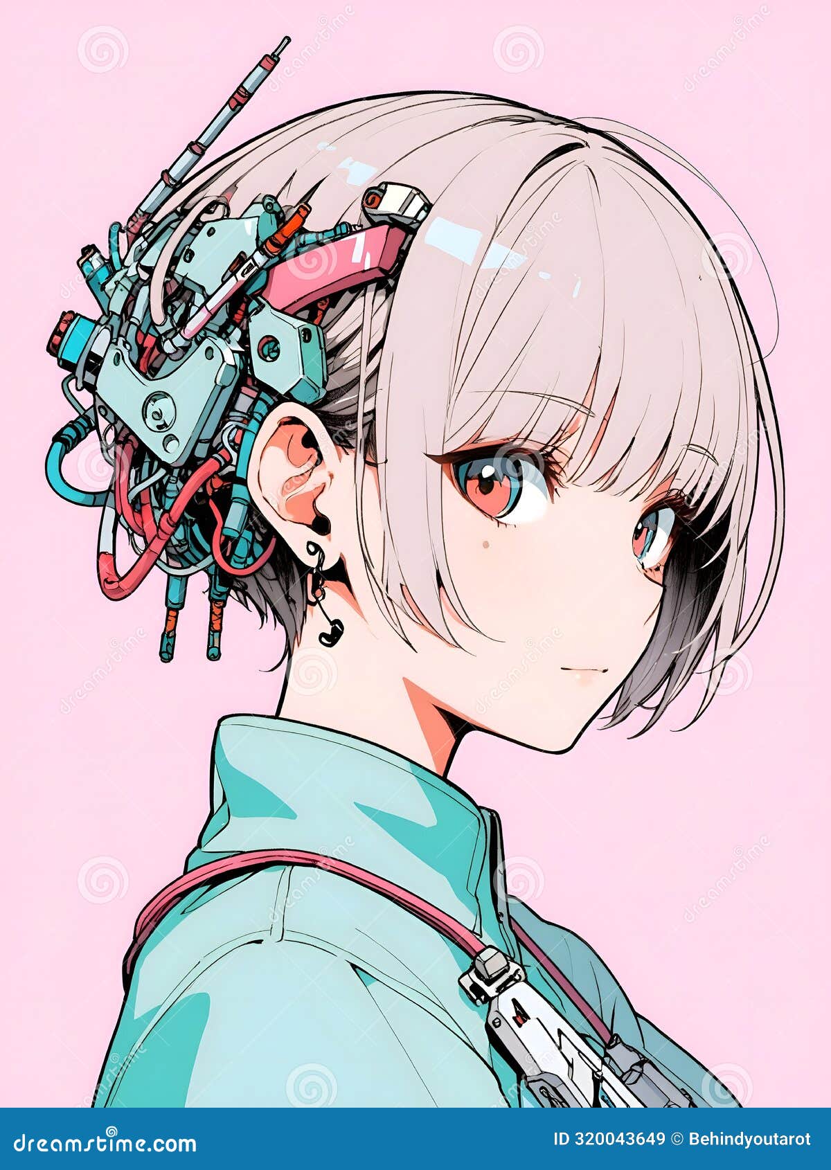 Anime Girl Android with White Hair on a Pink Background Stock ...