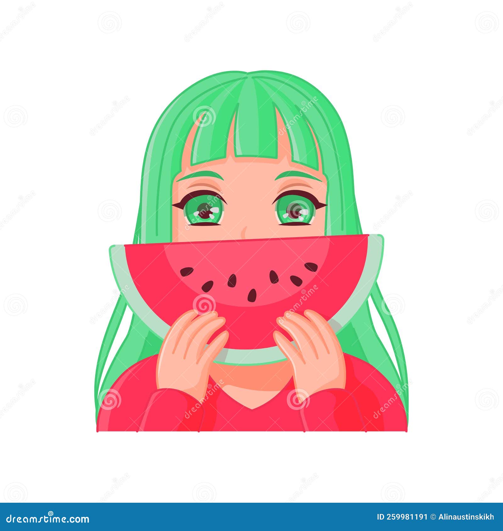 Anime Girl with a Big Slice of Watermelon Stock Vector - Illustration ...