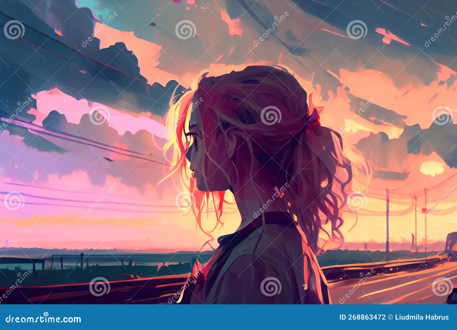Anime Girl Looking into the Distance. Generative AI Stock Illustration ...