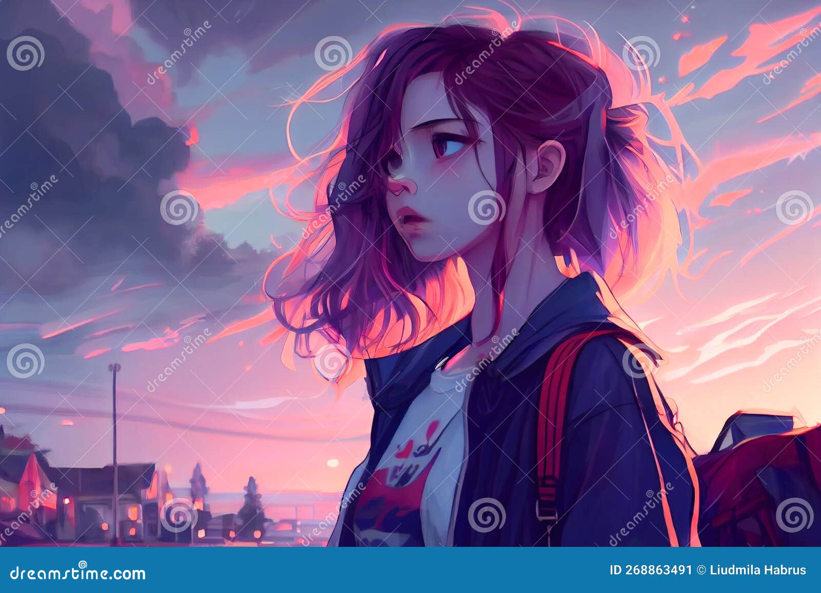 Anime Girl Looking into the Distance. Generative AI Stock Illustration ...