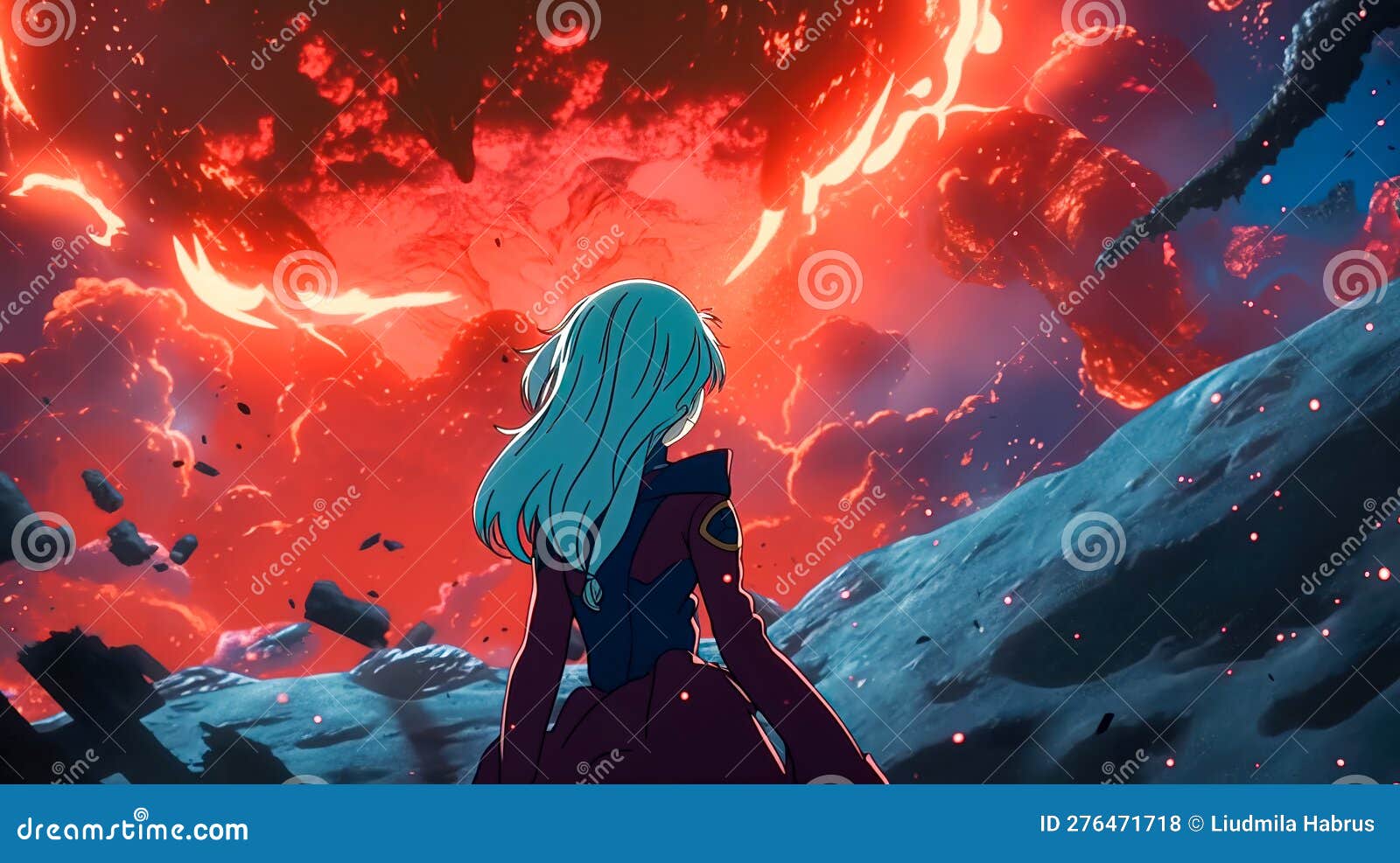 Anime Girl and Planet Breaking. Generative AI Stock Illustration ...