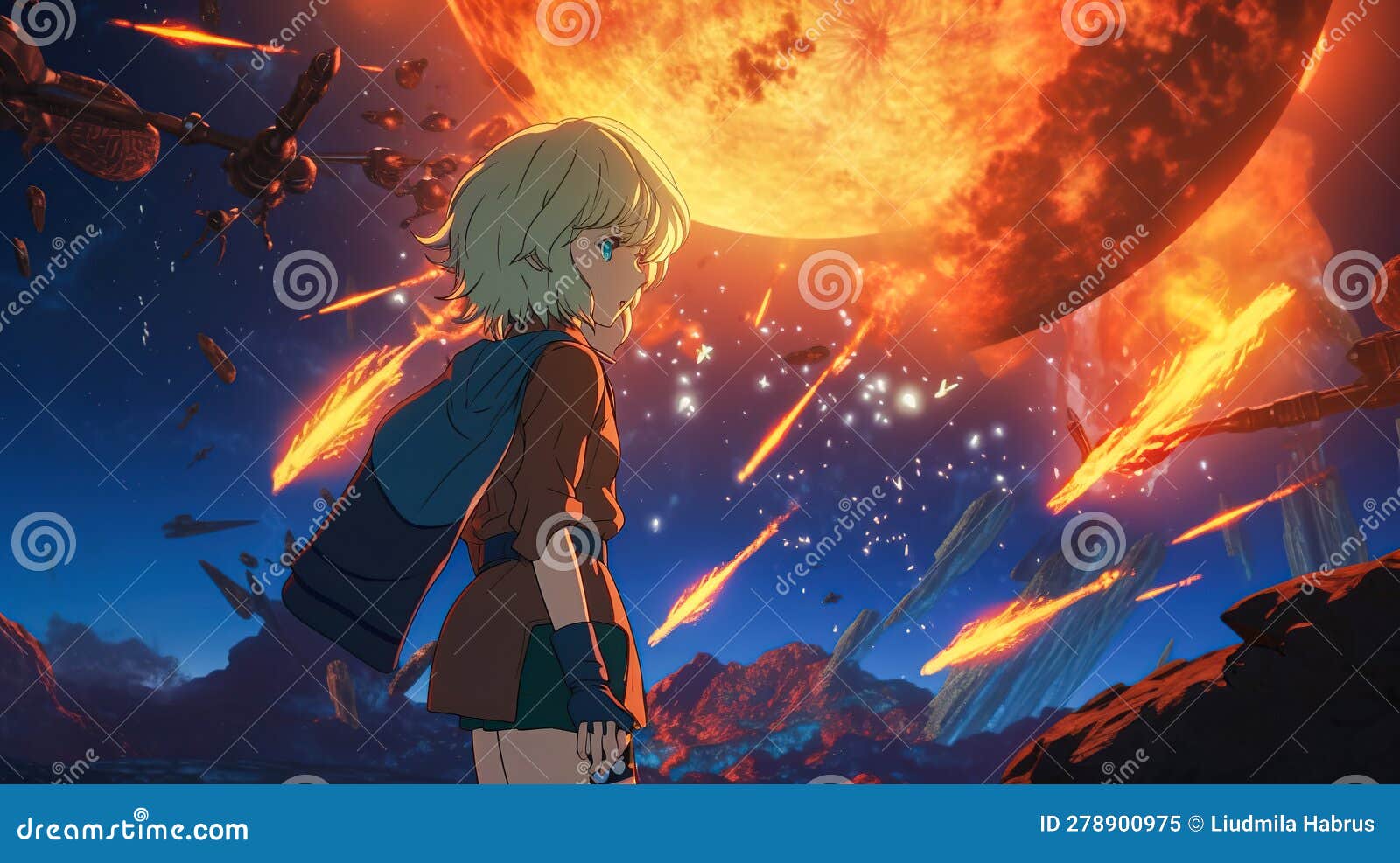Anime Girl and Planet Breaking. Generative AI Stock Image - Image of ...