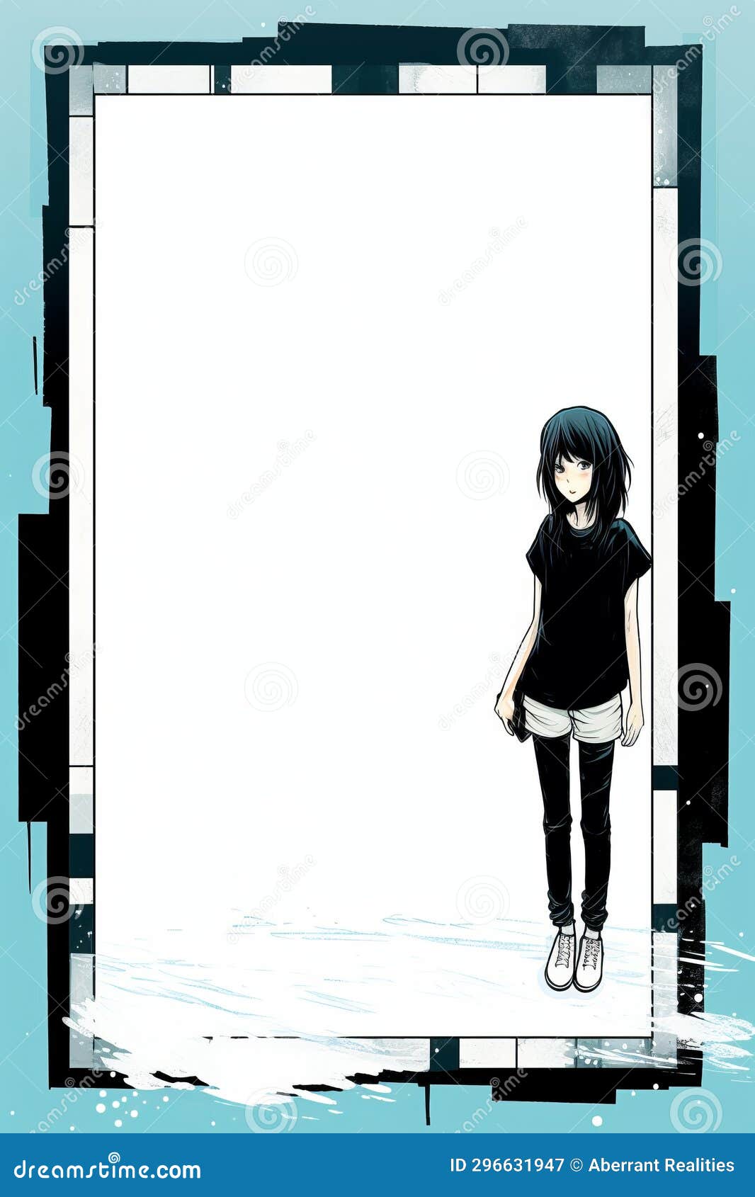 An Anime Girl Standing in Front of a Blank Frame Stock Illustration ...
