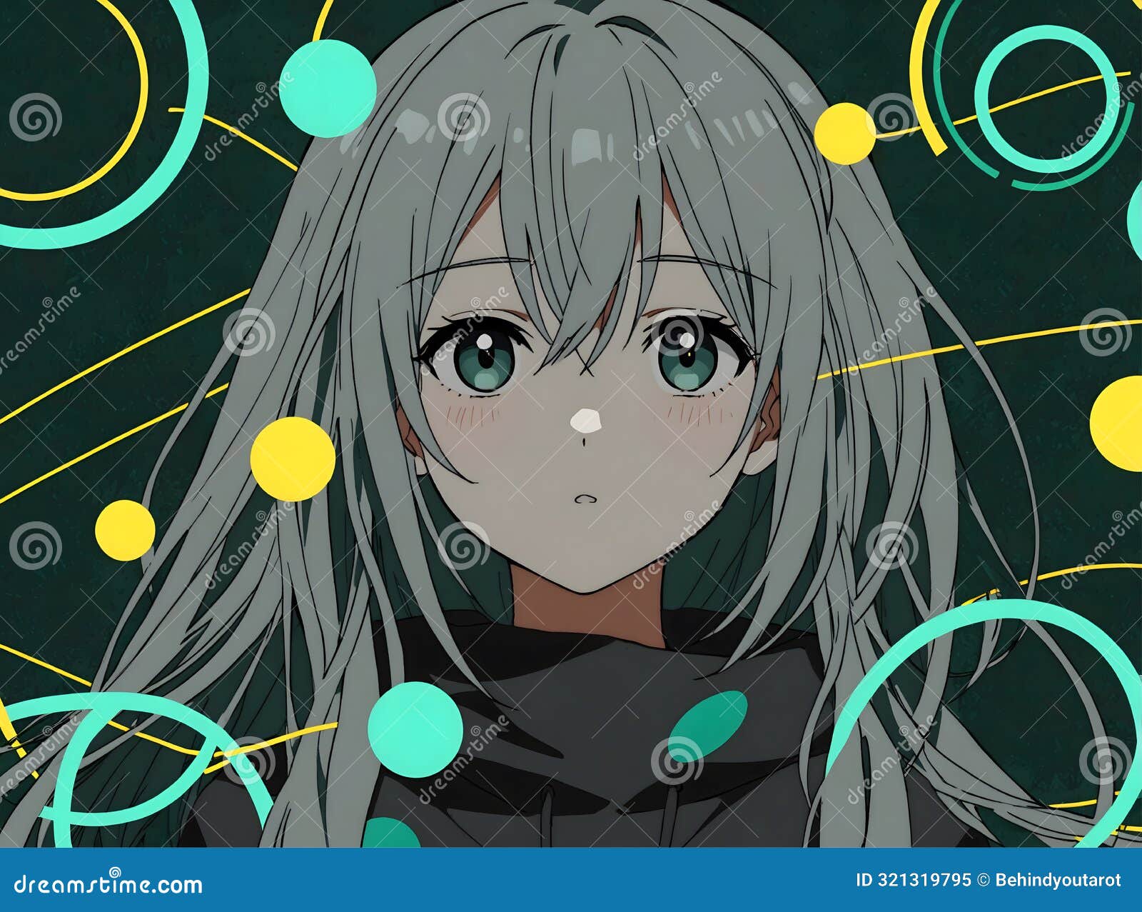 Anime Girl with Swirling Circle Background Stock Illustration ...