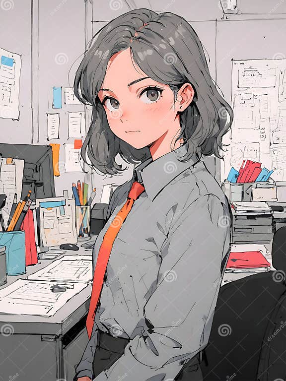 Anime Girl Working in Modern Office Setting Stock Illustration ...