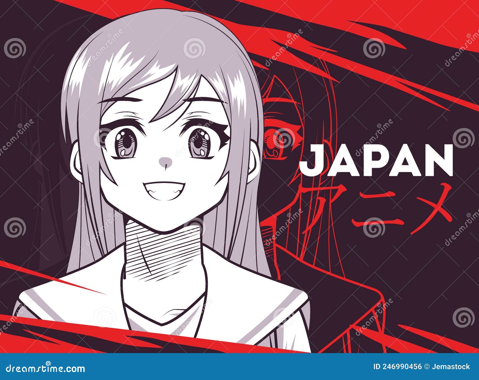 Anime girl y lettering ilustración del vector. Ilustración de sonrisa ...
