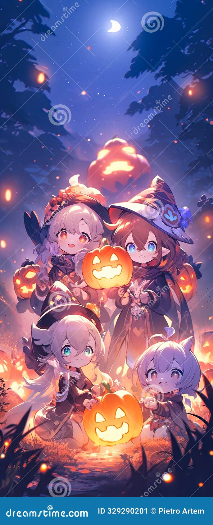 Anime Halloween Chibi Cute Style Sharp Stock Image - Image of character ...