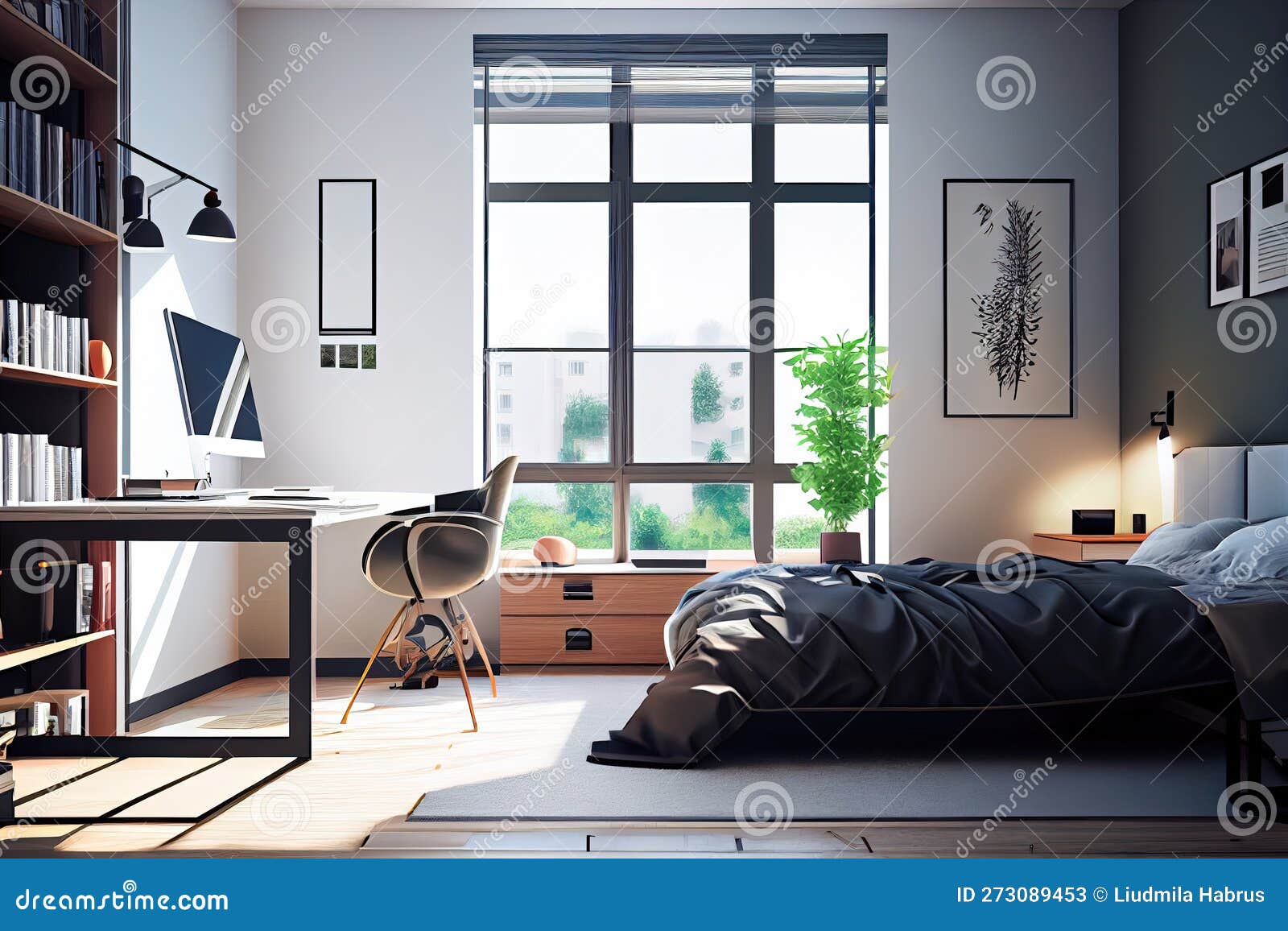 Anime Home Office with a Large Window. Generative AI, Generative, AI ...