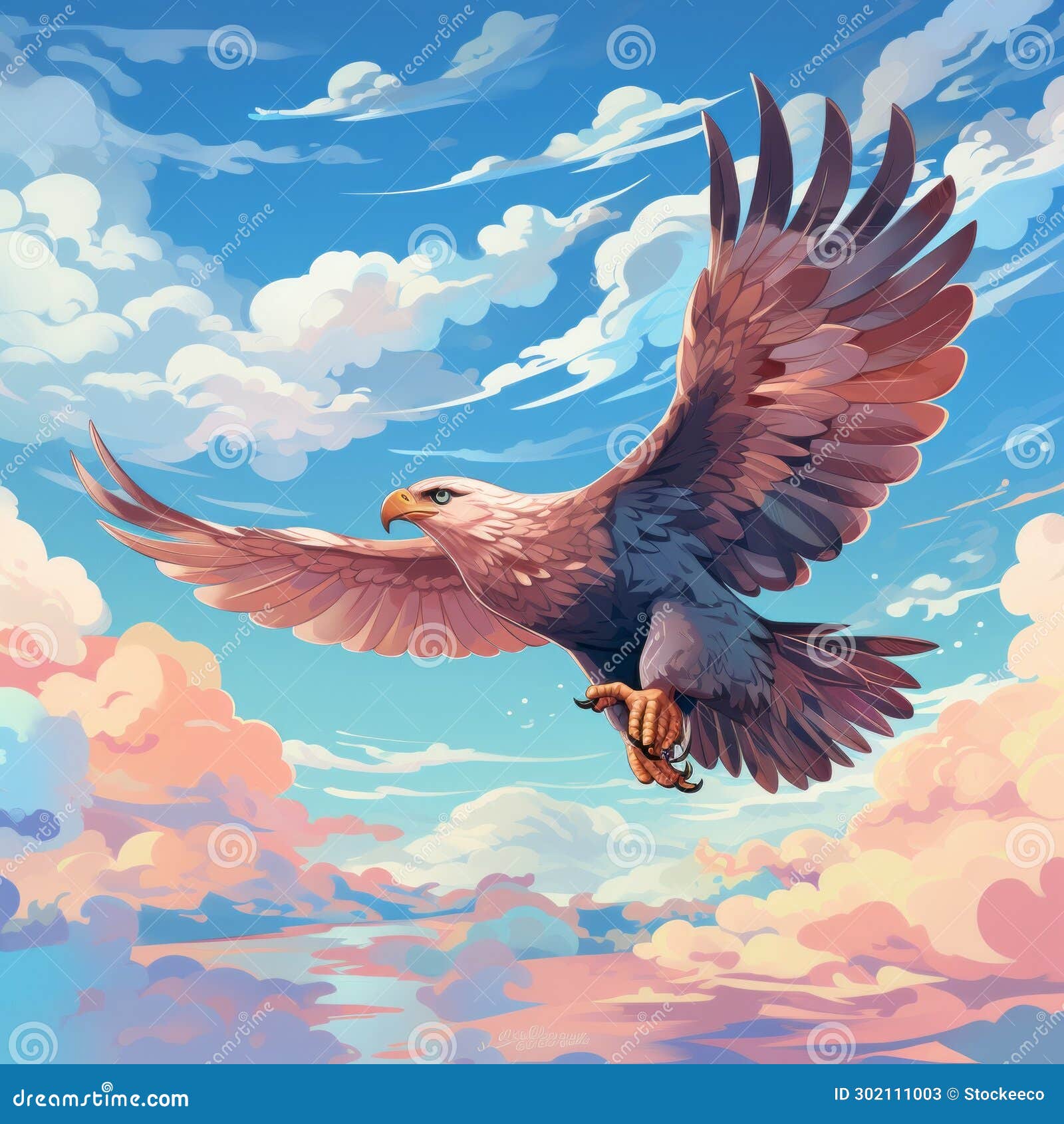 Anime-inspired Eagle Soaring through Hyper-detailed Skies Stock ...