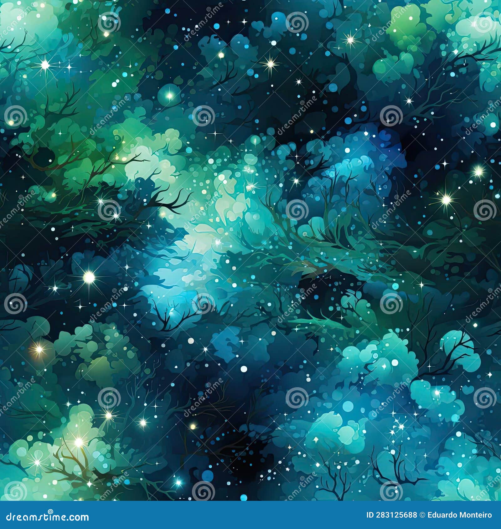 Anime-inspired Night Sky with Trees and Stars (tiled) Stock ...