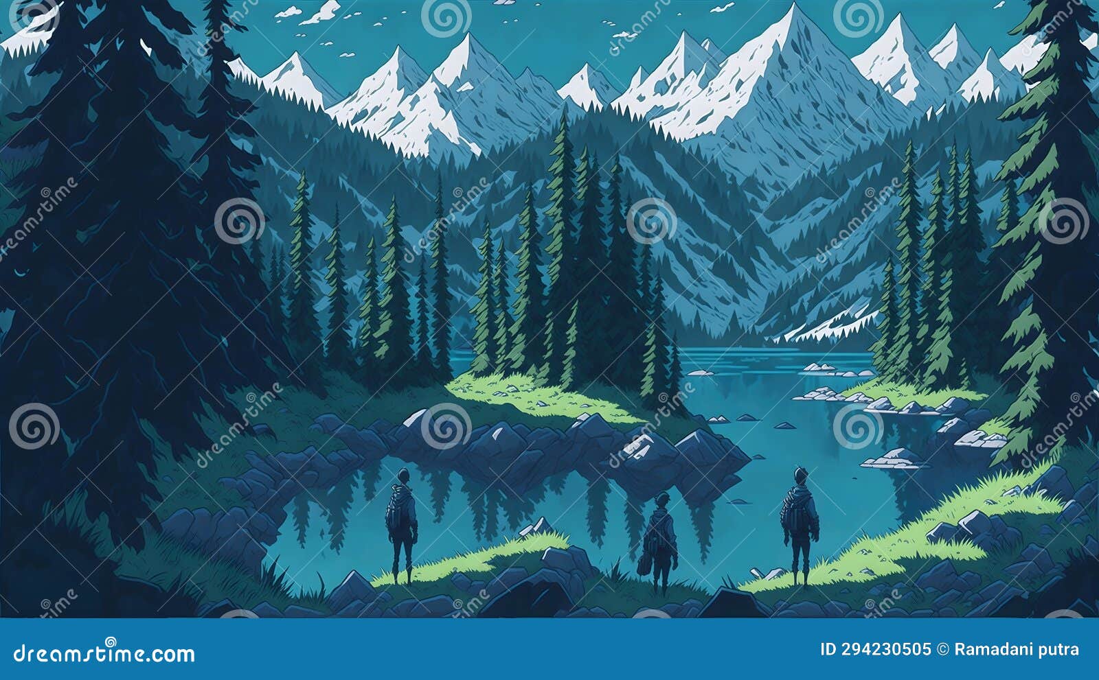 A Anime Isekai Spruce Forest World with Three Guardian Stock ...