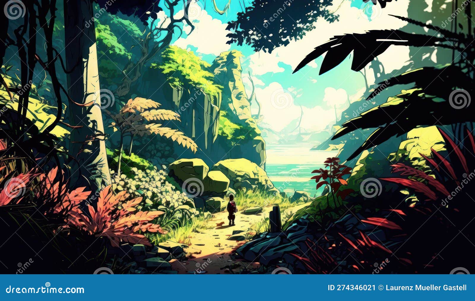 Anime Jungle Valley AMOLED/OLED, Generative AI Stock Illustration ...