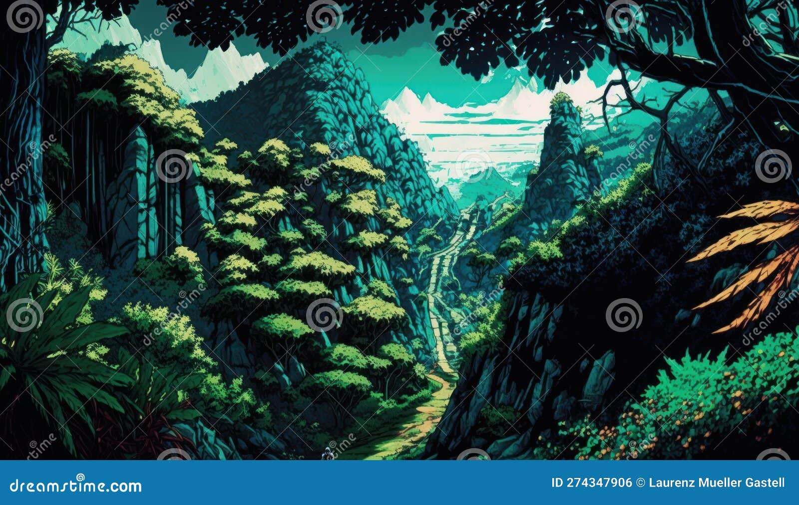 Anime Jungle Valley AMOLED/OLED, Generative AI Stock Photo - Image of ...