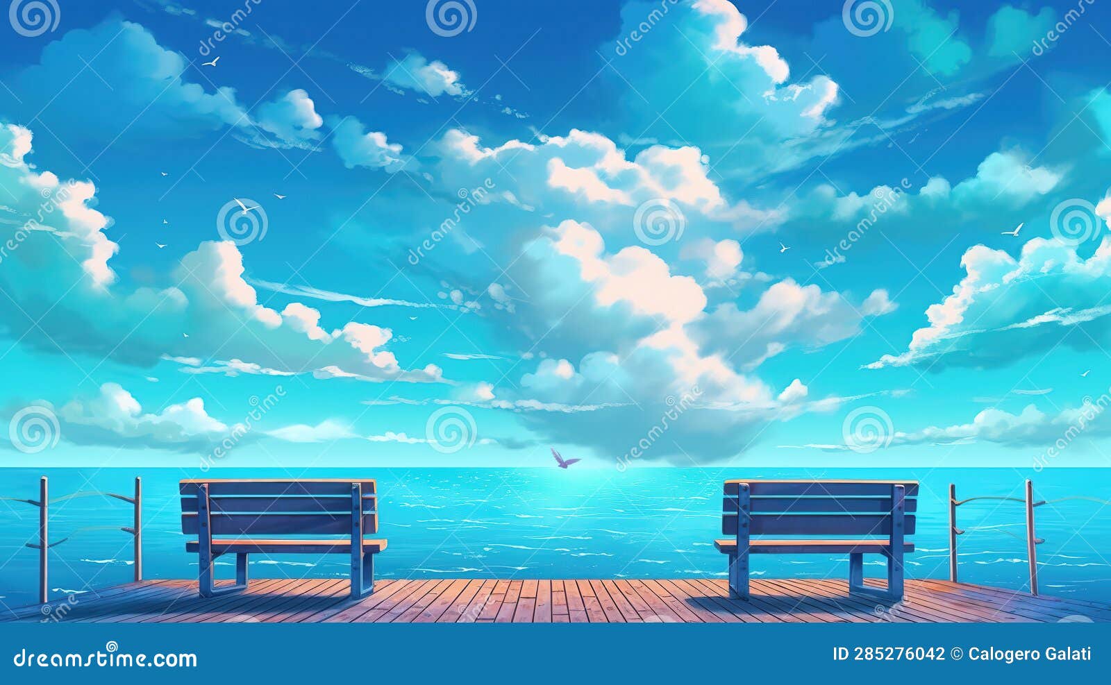 An Anime Landscape Illustration of a Beautiful Ocean View from Two ...