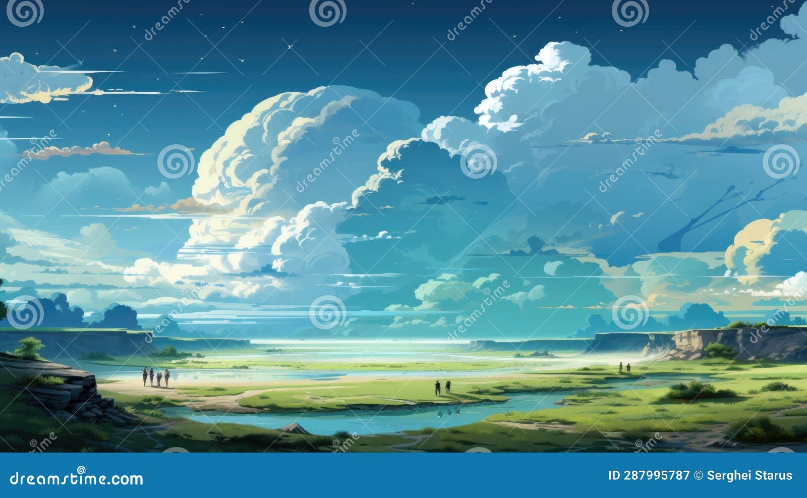 Anime Landscape Wallpaper with Clouds, AI Stock Illustration ...
