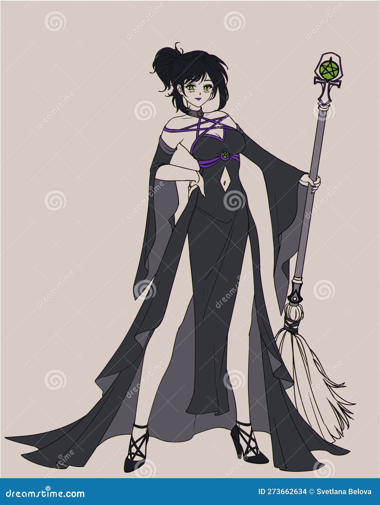 Anime Manga Full Body Witch Broom Stock Vector - Illustration of ...