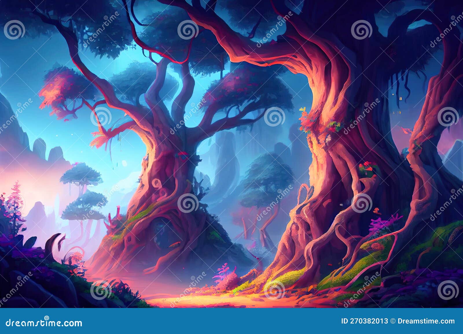 Anime Old Mystic Forest. Generative AI Stock Illustration ...