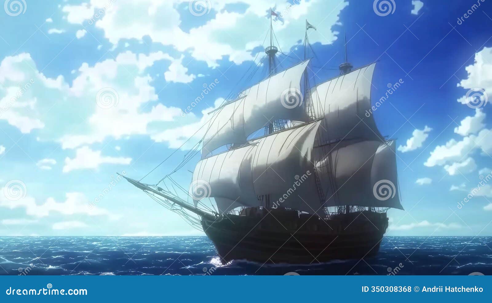 An Anime Pirate Ship Sailing through a Magical Ocean. Stock ...