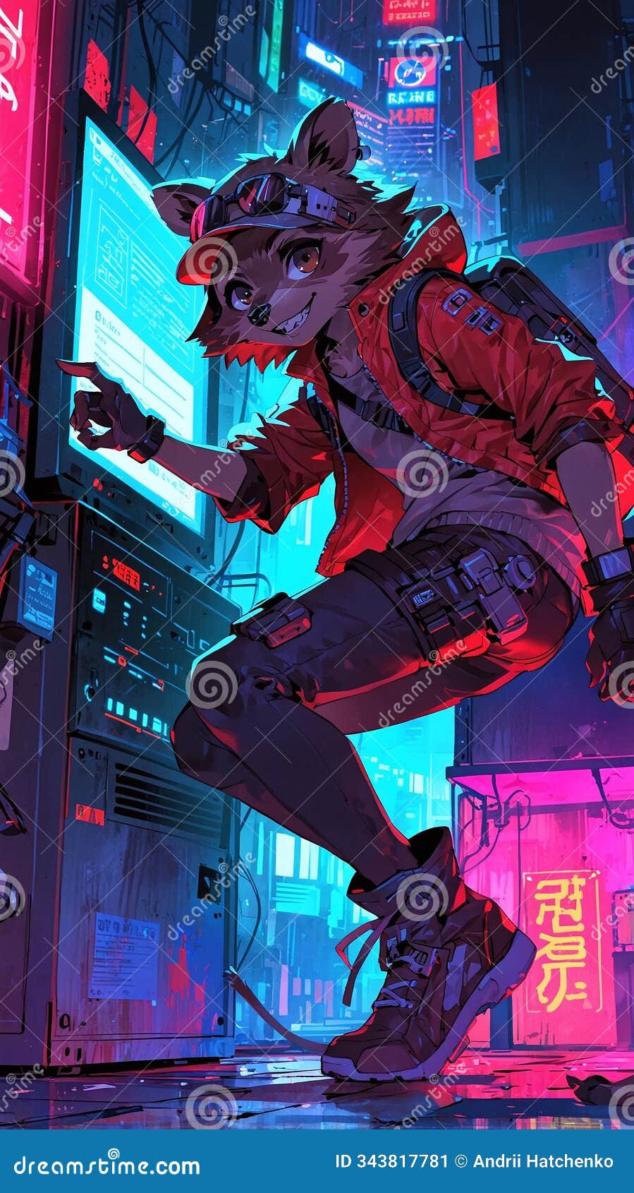 Raccoon In A Cyberpunk City Wearing A Leather Jacket, Generative Ai ...