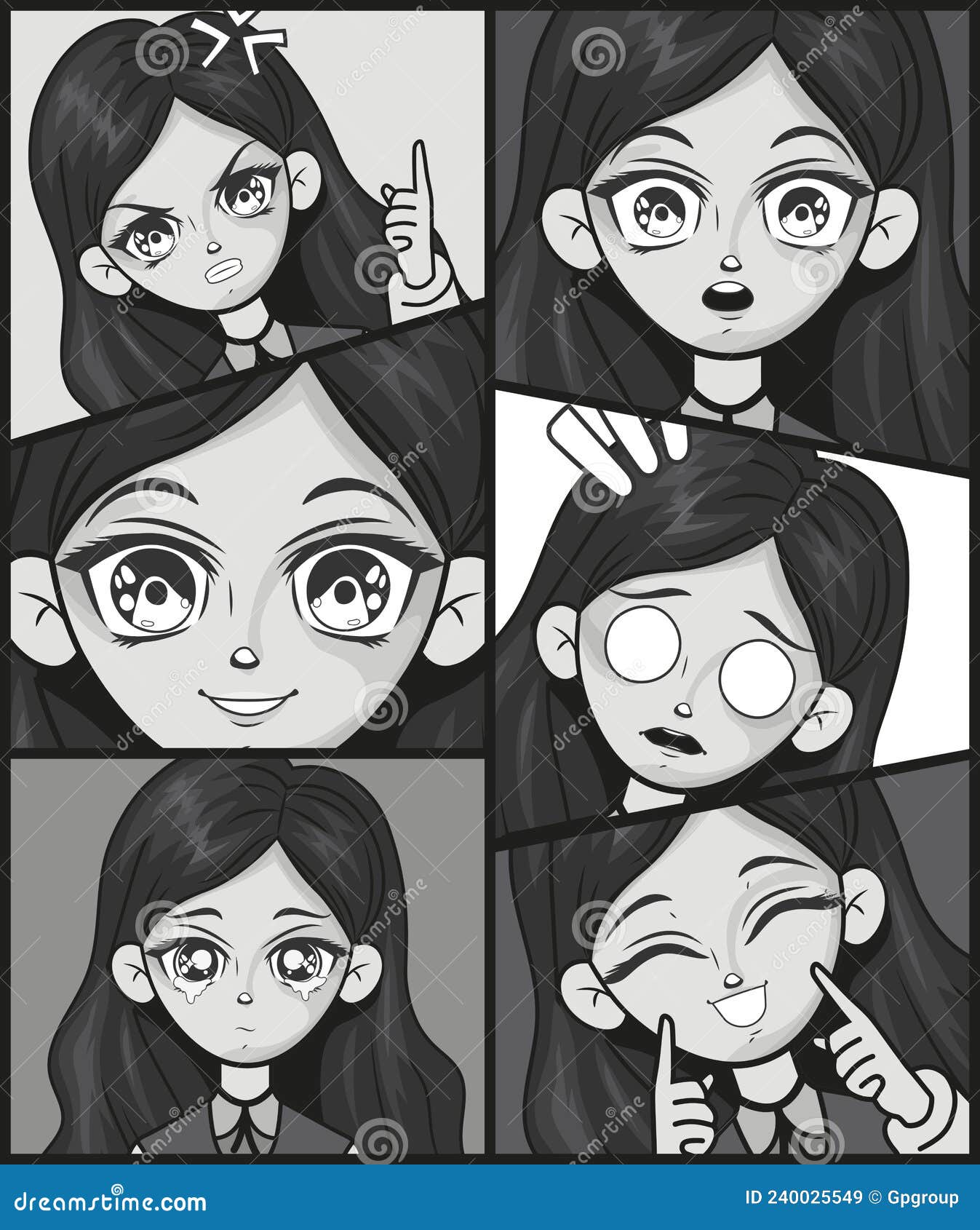 Six Anime Reactions Faces Vector Illustration | CartoonDealer.com ...