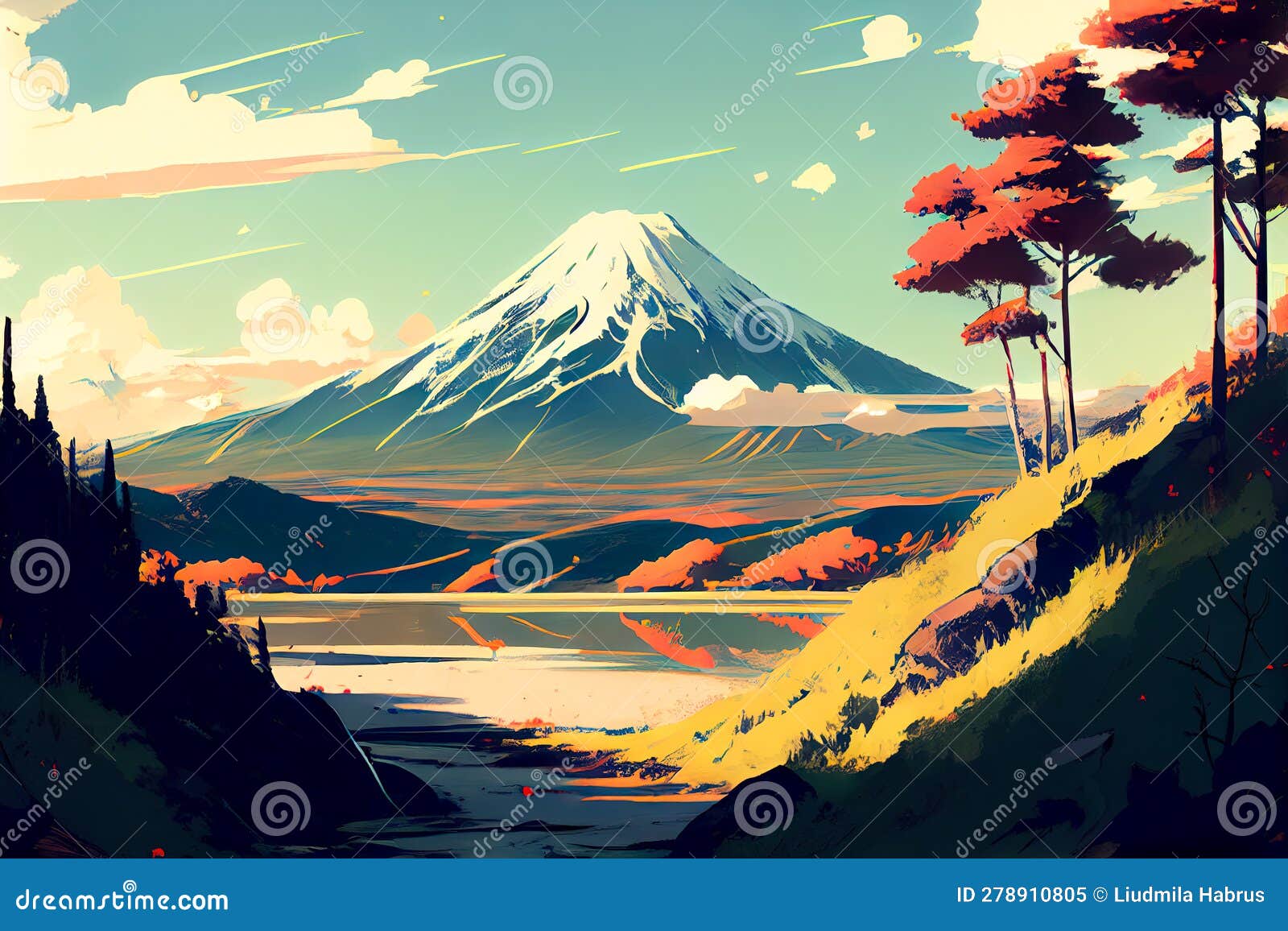 Anime Rural View of a Snowy Mountaintop. Generative AI, Generative, AI ...