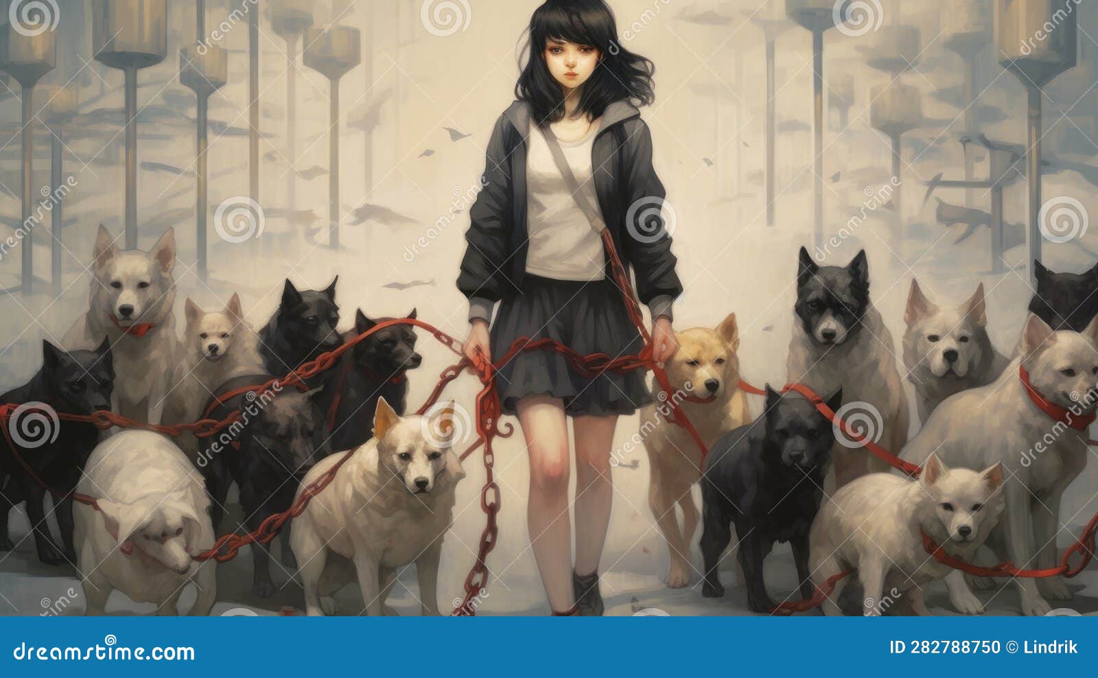 Anime set of dogs stock illustration. Illustration of girl - 282788750