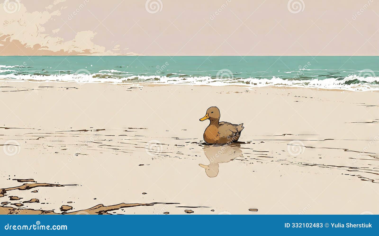 Anime Style Background, a Duck on the Beach. Anime Style Stock Image ...