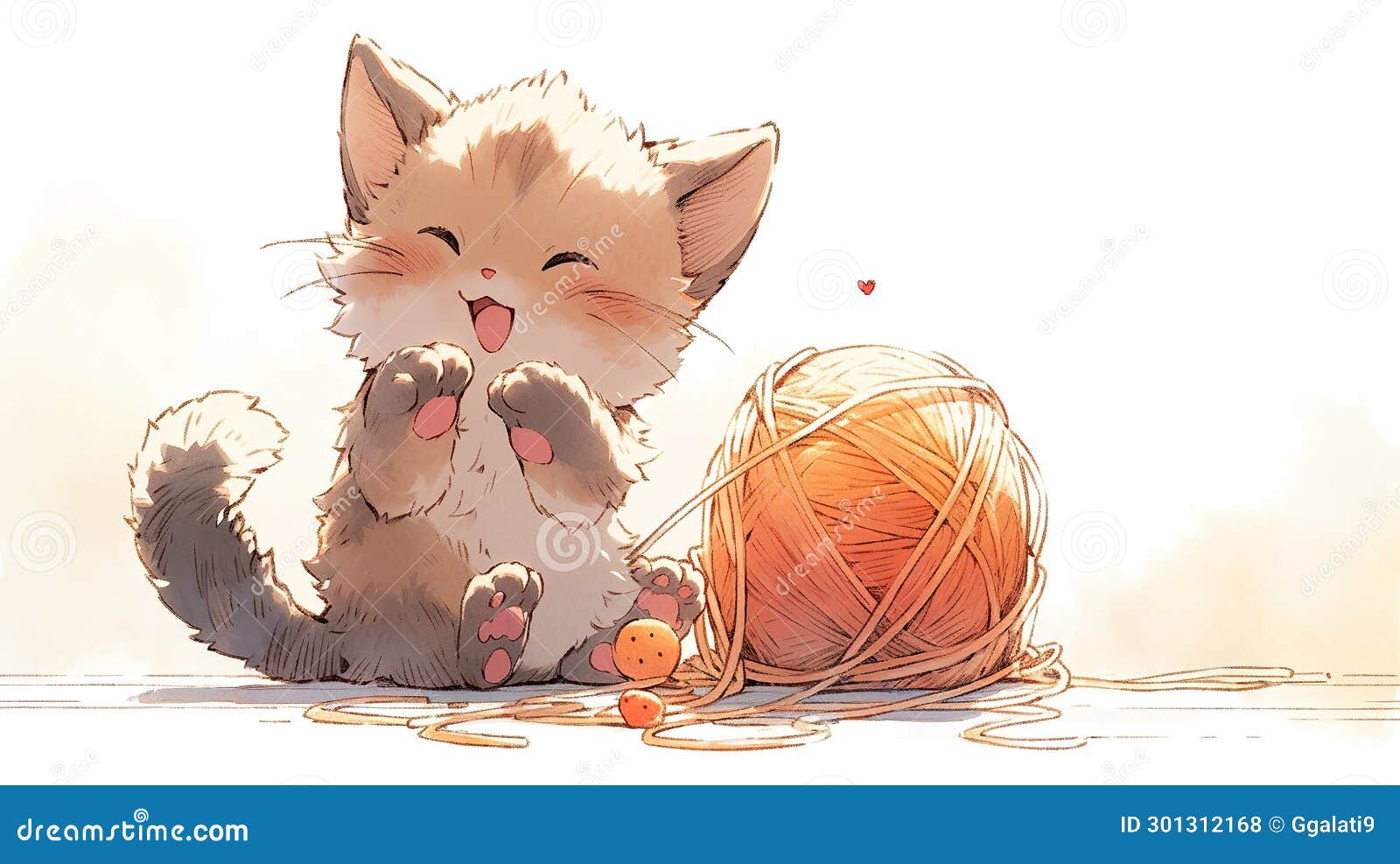 Anime Style of a Cat Playing with a Wool Ball Stock Illustration ...