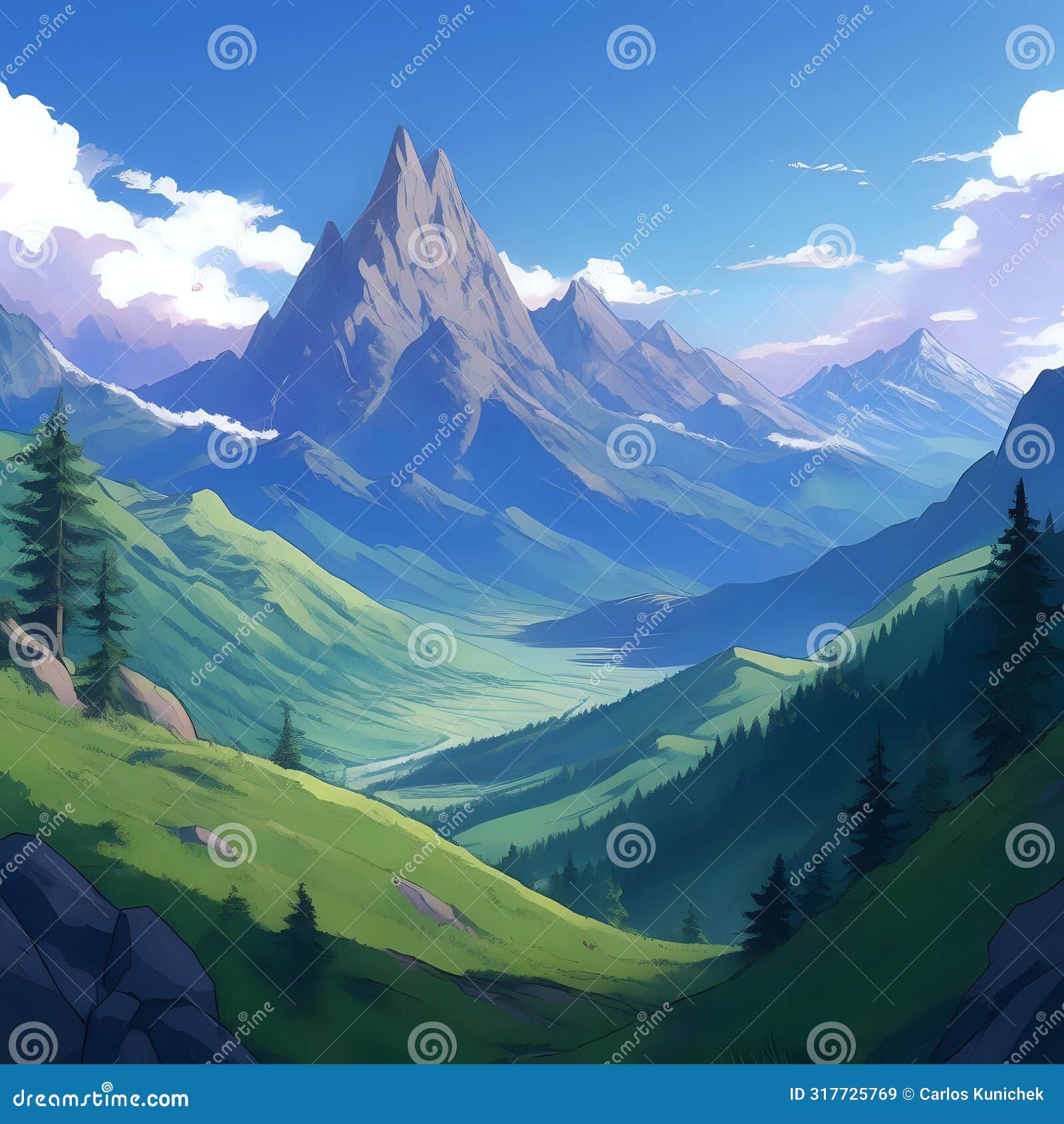 Anime Style Mountains Landscape - Generated by Ai Stock Illustration ...