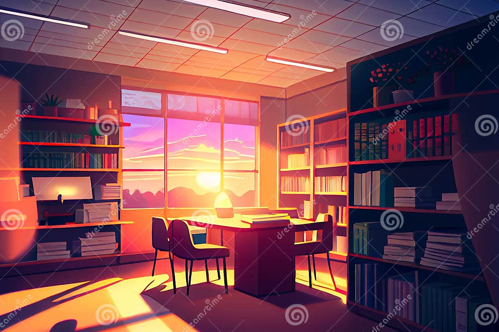 Anime Sun Shining through Library Window. Generative AI Stock ...