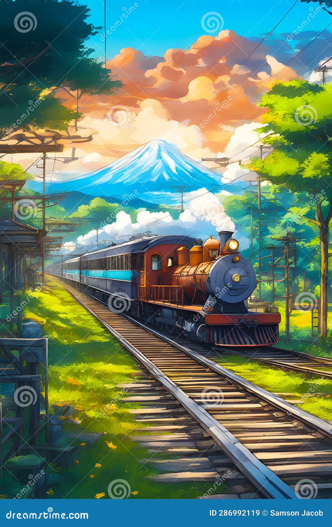 Toy Trains In Motion On The Tracks, Colorful Locomotives Moving Along ...