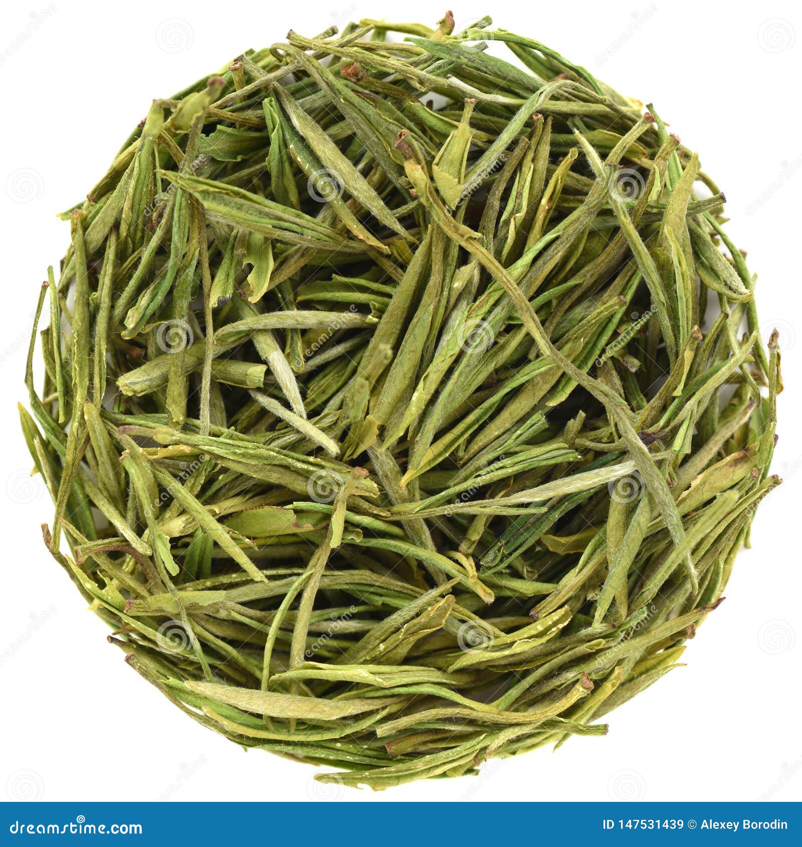 Anji Bai Cha Green Tea in Round Shape Overhead View Stock Image - Image ...