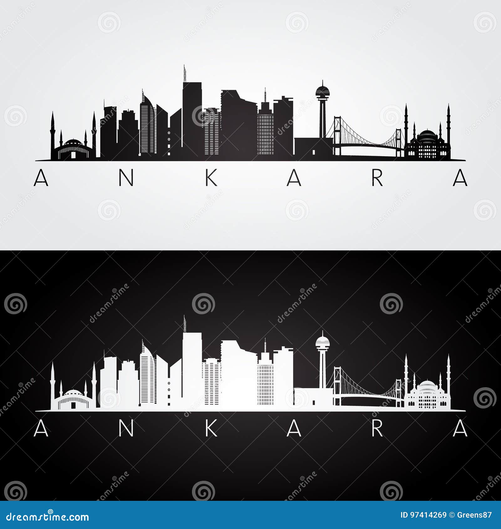 Ankara Skyline And Landmarks Silhouette Cartoon Vector | CartoonDealer ...
