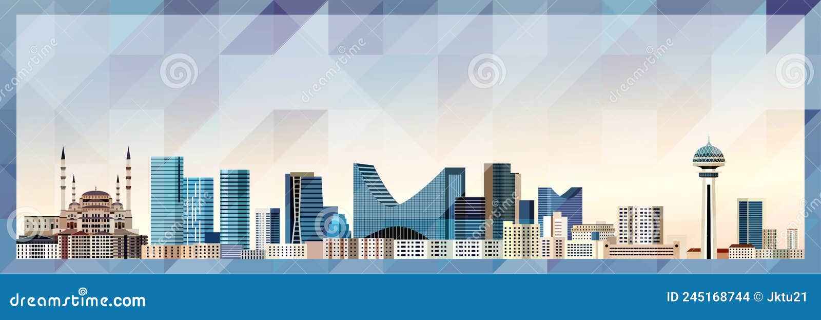 Ankara Skyline Vector Colorful Poster on Beautiful Triangular Texture ...