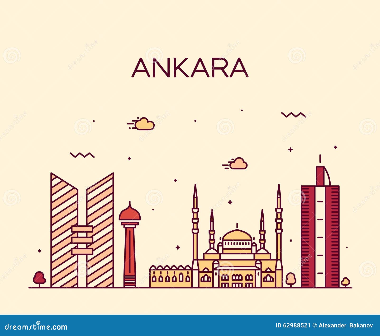 Ankara Skyline And Landmarks Silhouette Cartoon Vector | CartoonDealer ...