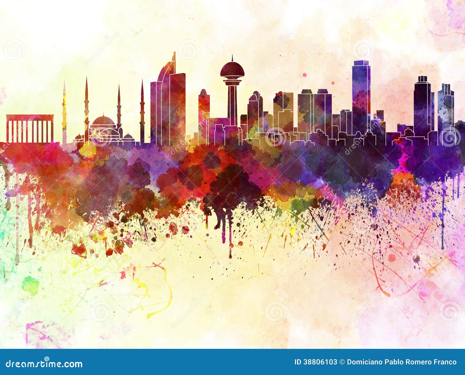 Ankara Skyline in Watercolor Background Stock Illustration ...