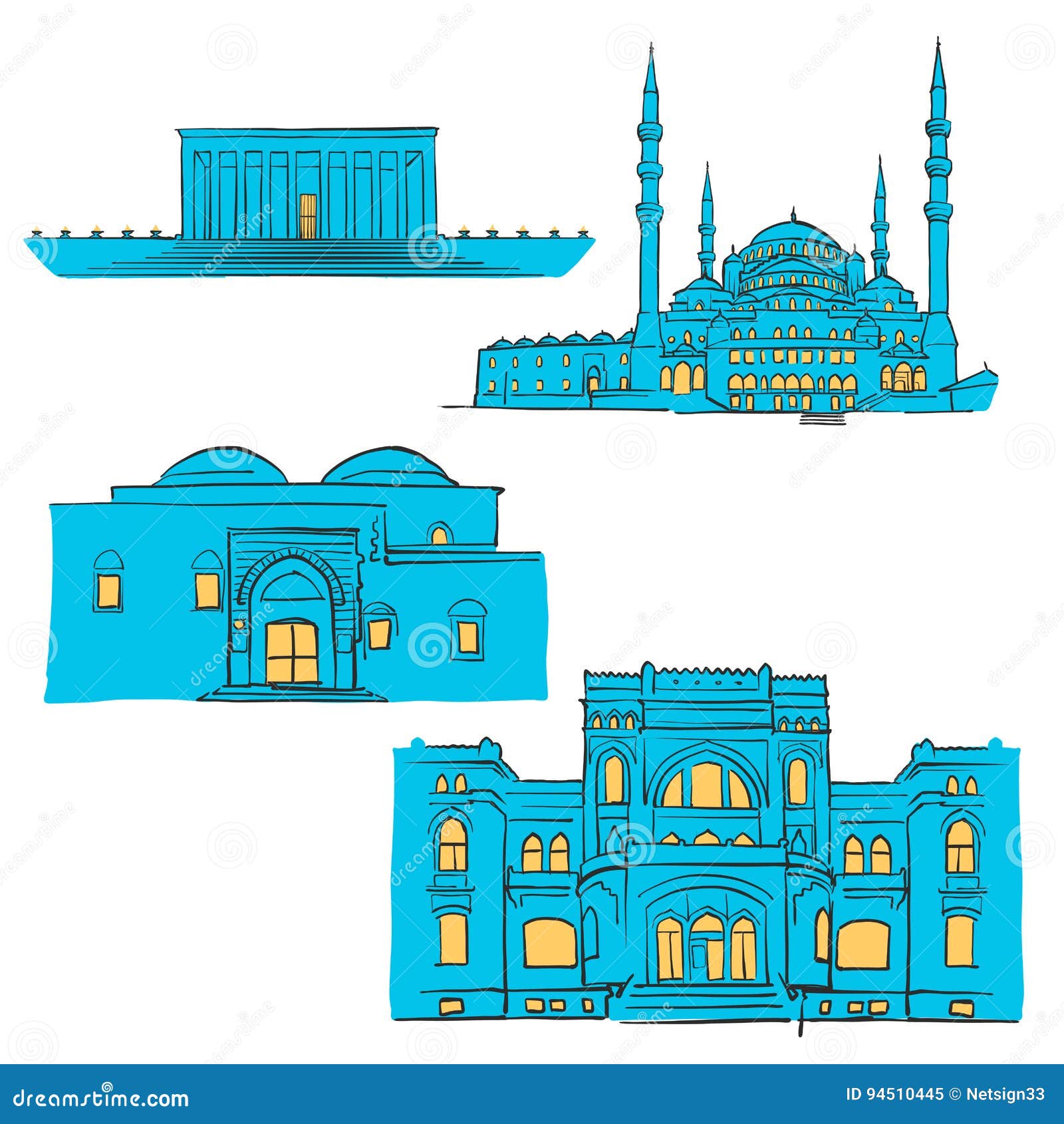 Ankara, Turkey, Colored Landmarks Stock Vector - Illustration of mosque ...