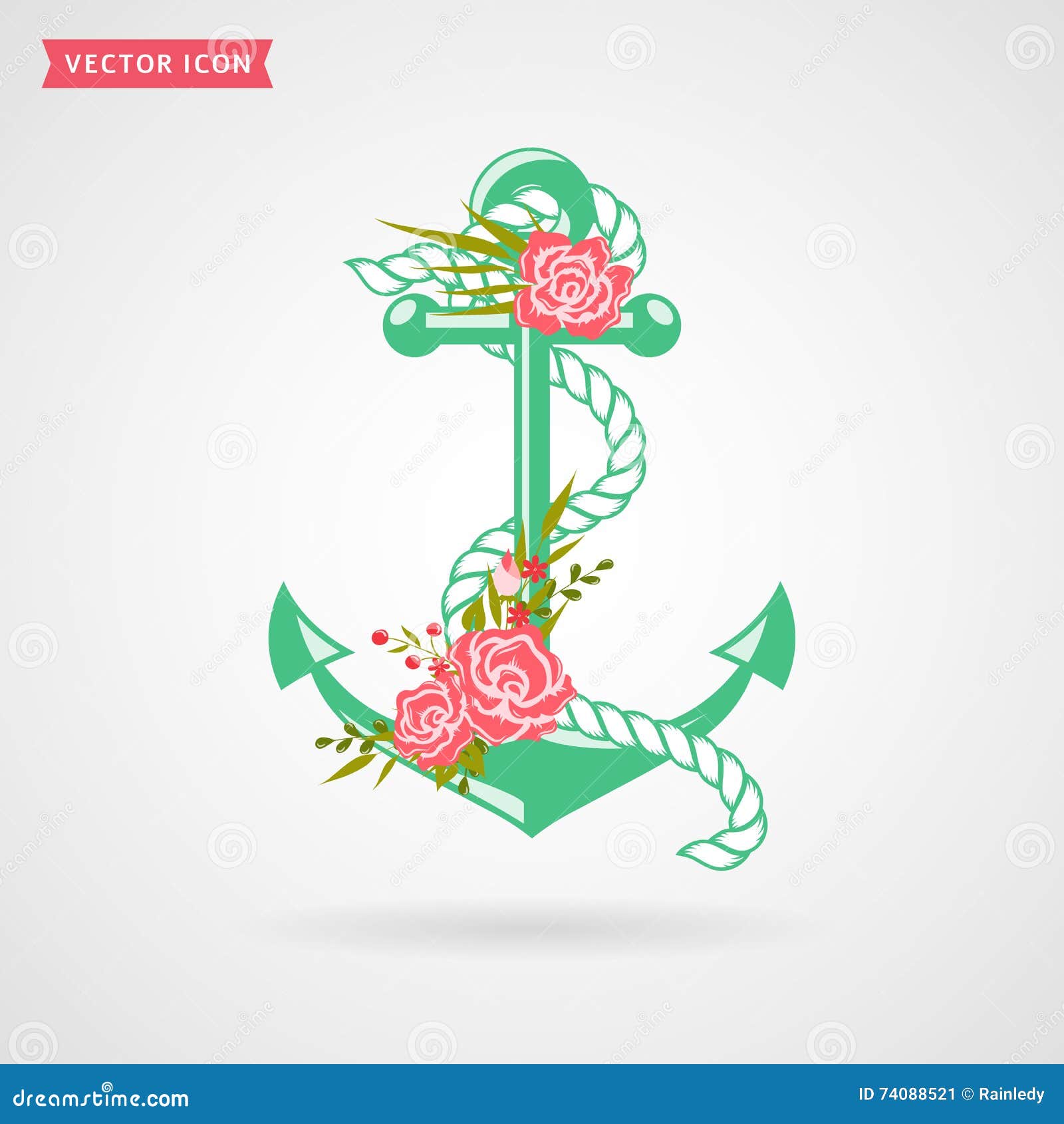 Ankare Med Blommor Gears Symbolen Vektor Illustrationer - Illustration ...