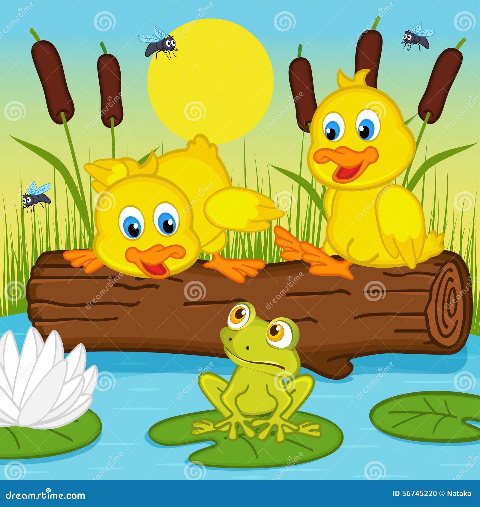 Ankungar som ser grodan vektor illustrationer. Illustration av sjö ...
