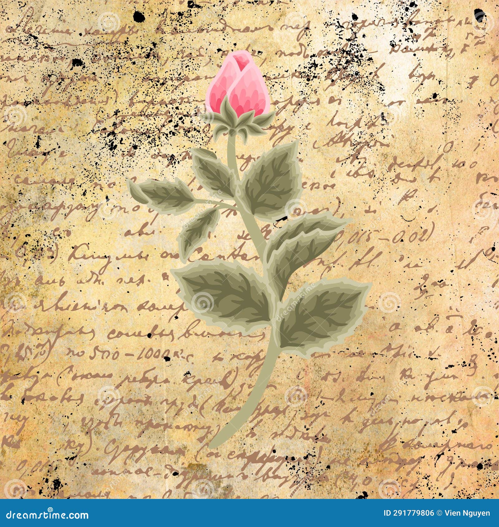 Vintage Pink Roses Old Papers 12x12 - 29 Stock Illustration ...