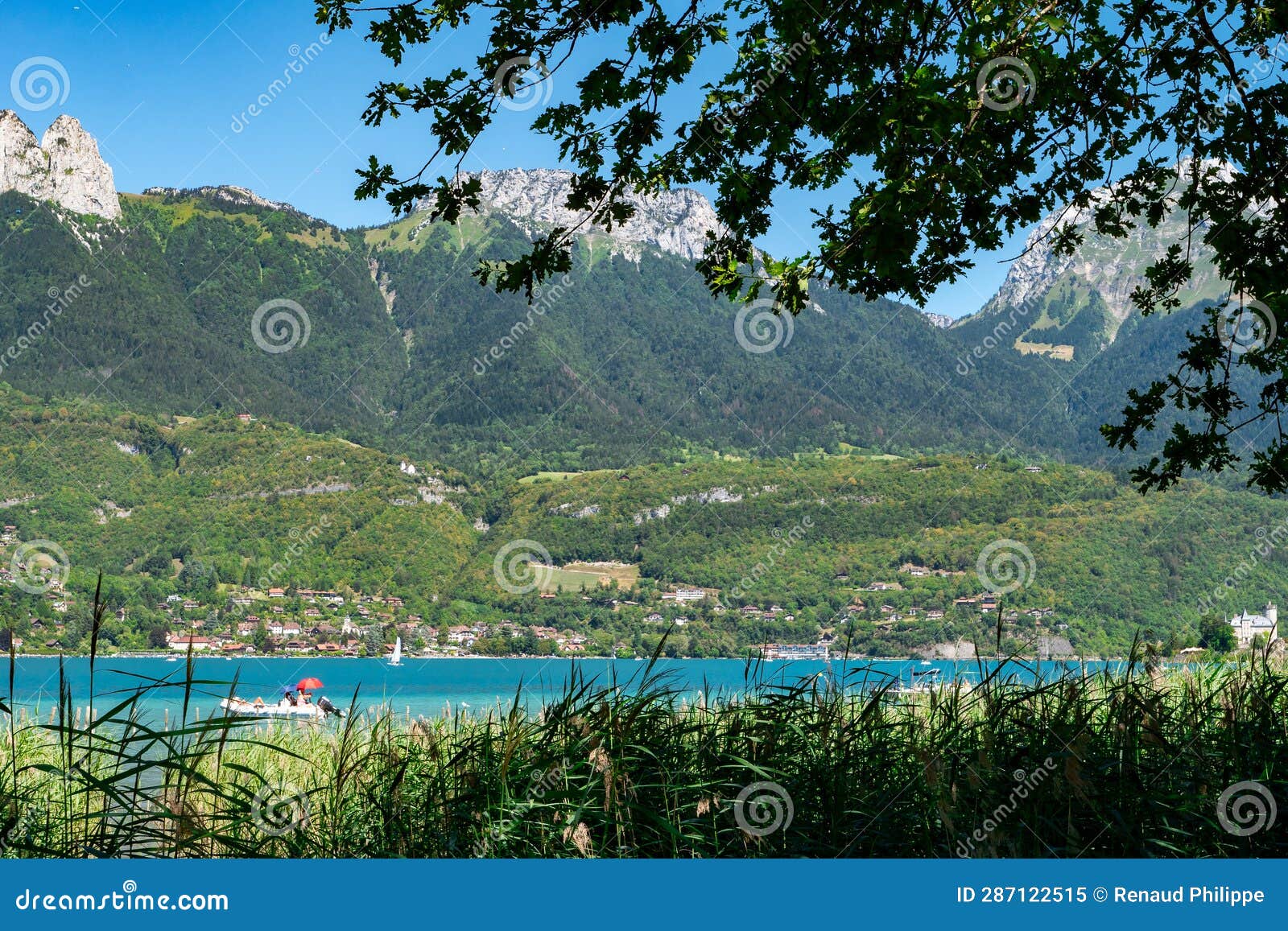 Annecy Lake with Alps Mountains on Background Stock Image - Image of ...