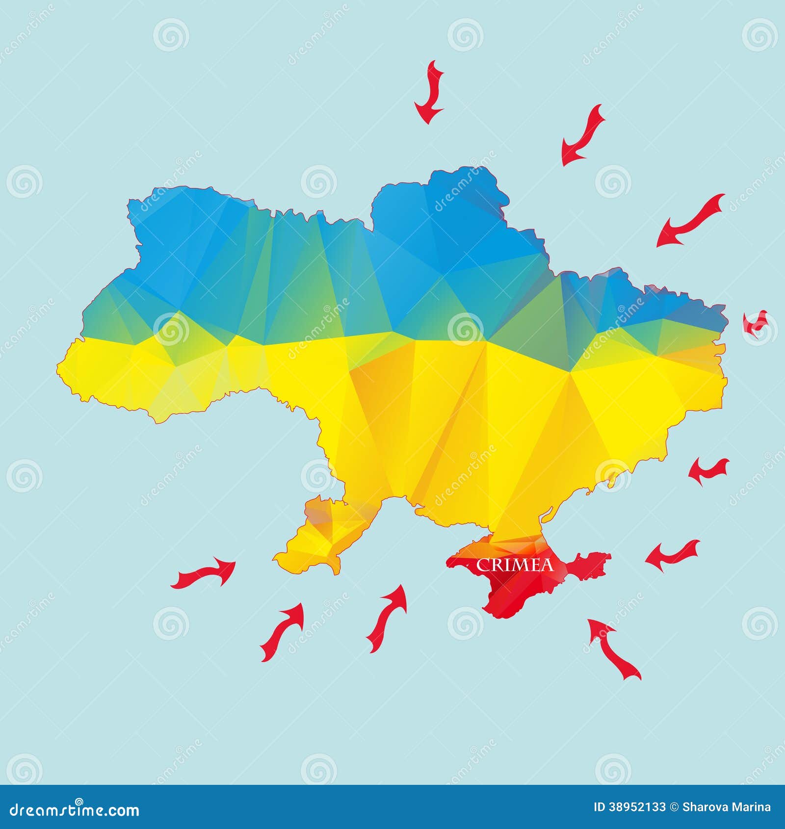Ukraine Map Polygons Blue Triangles On A White Background Stock ...