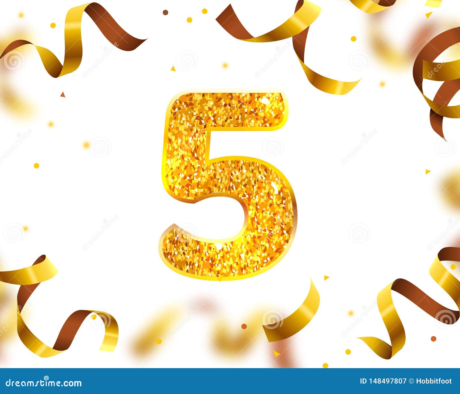 Anniversary Banner 5th, Gold Ribbon Fly. Vector | CartoonDealer.com ...