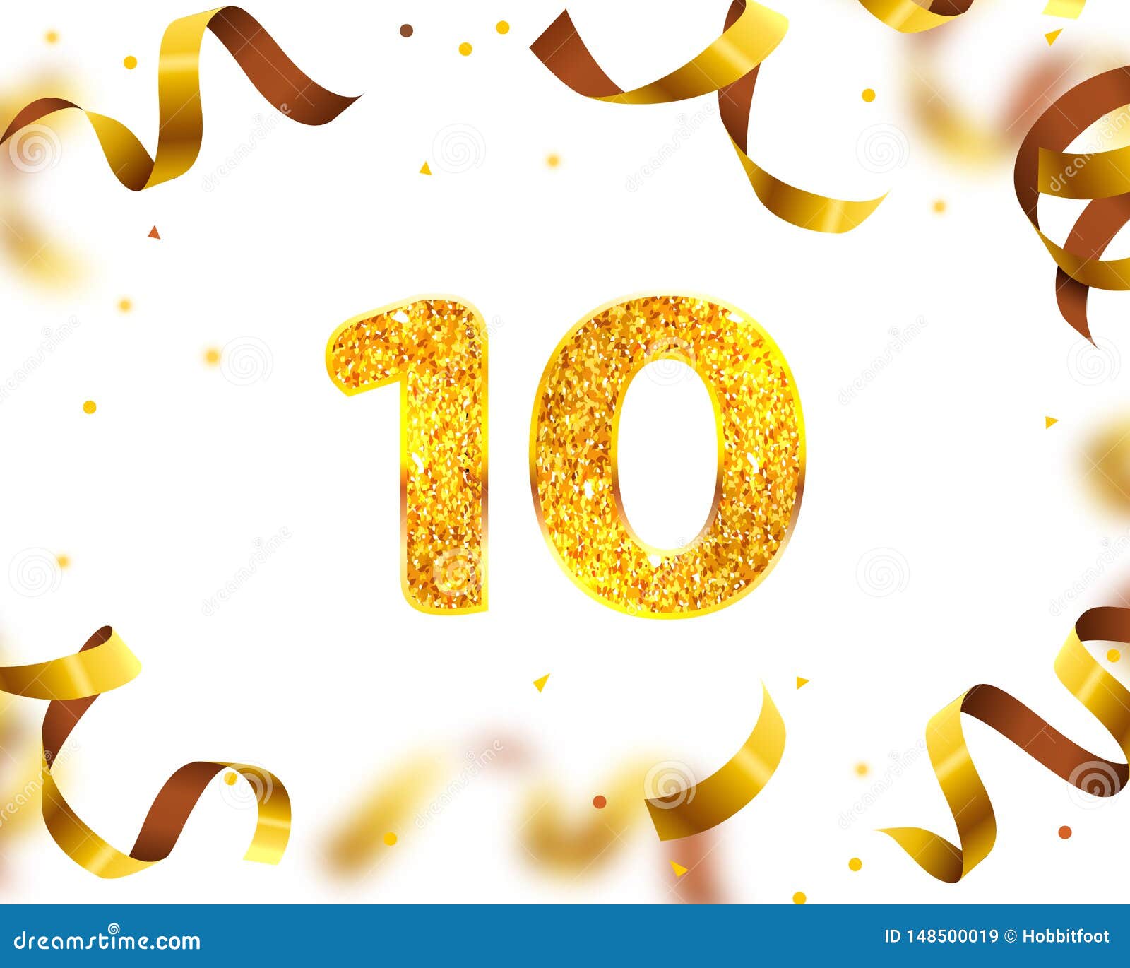 Anniversary Banner 10th, Gold Ribbon Fly. Vector Stock Vector ...