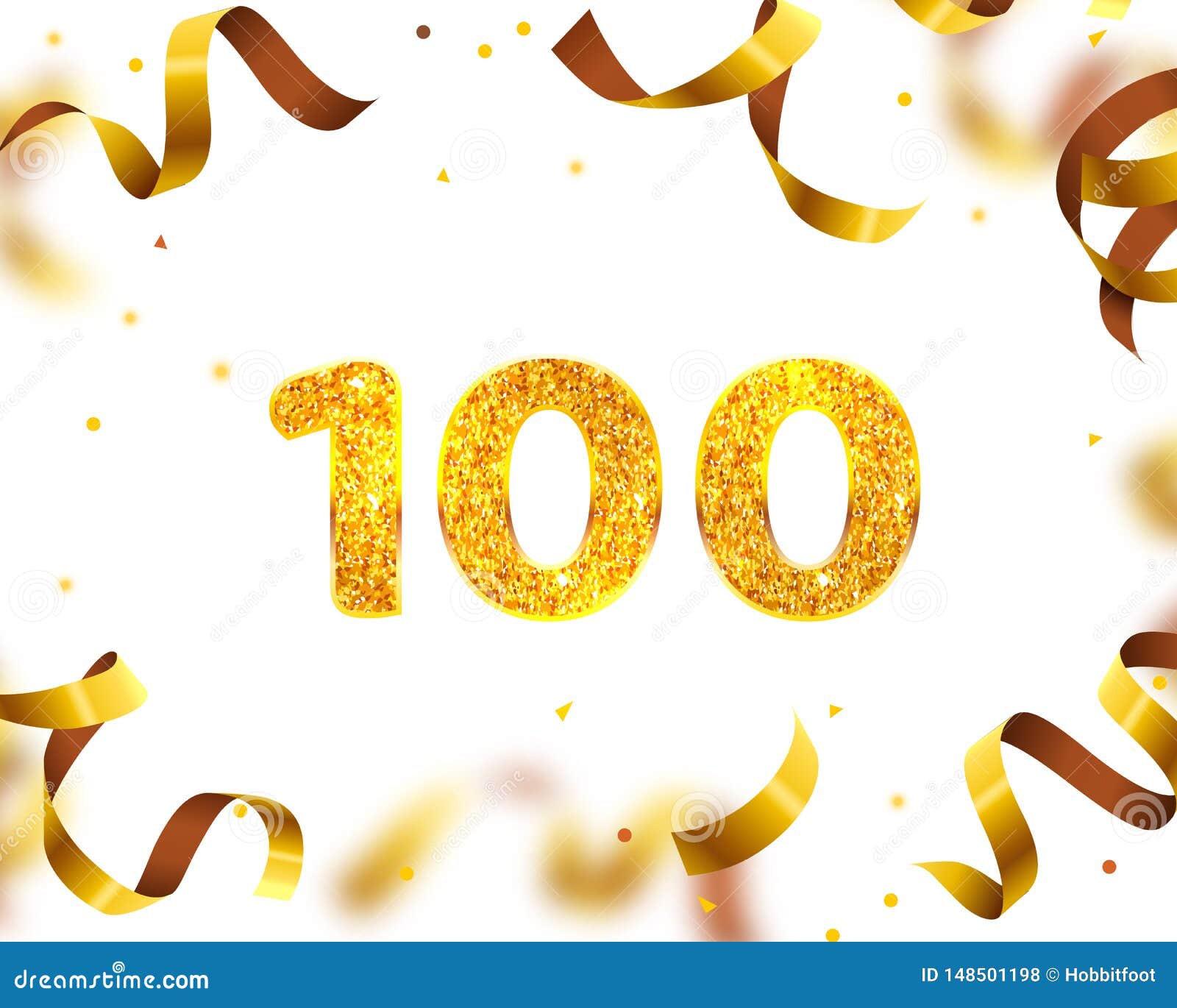 Anniversary Banner 100th, Gold Ribbon Fly. Vector Stock Vector ...