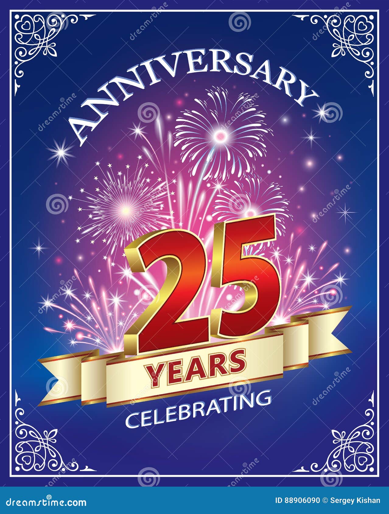 Anniversary card 25 years stock vector. Illustration of gold - 88906090