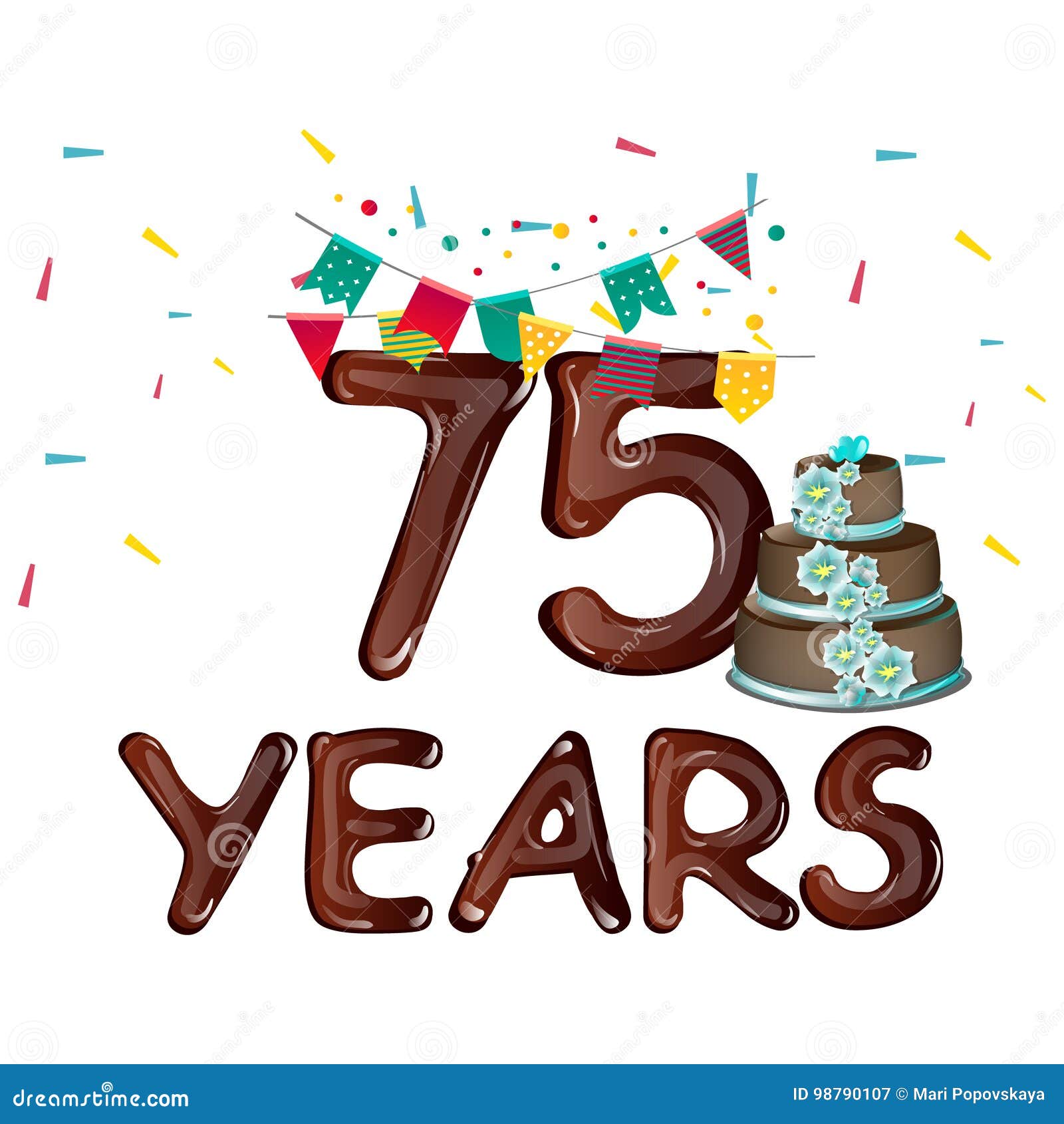 75 Anniversary with Flags and Cake Stock Vector - Illustration of icon ...