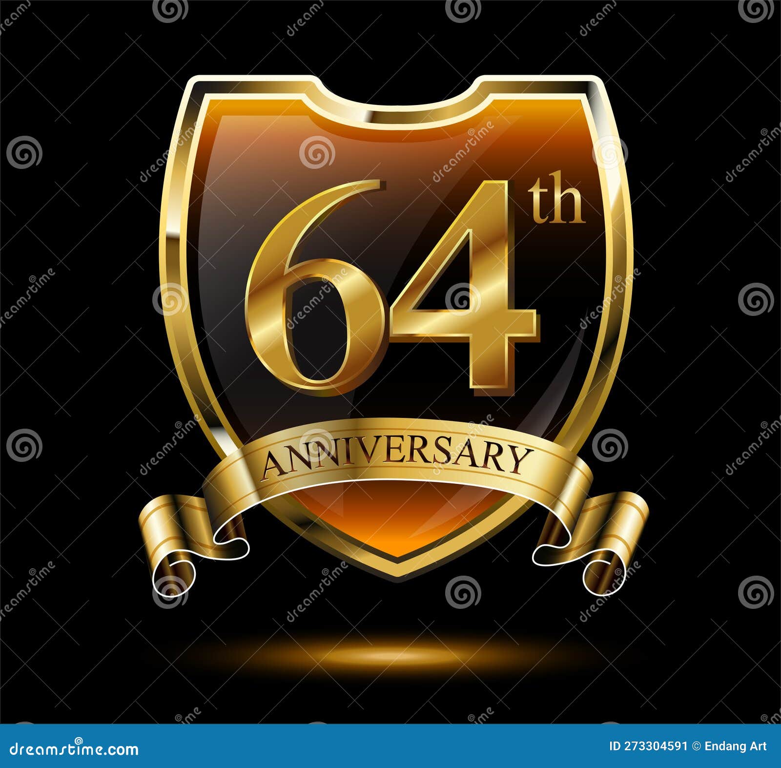 Anniversary 64. Gold 3d Numbers and Shield Stock Vector - Illustration ...