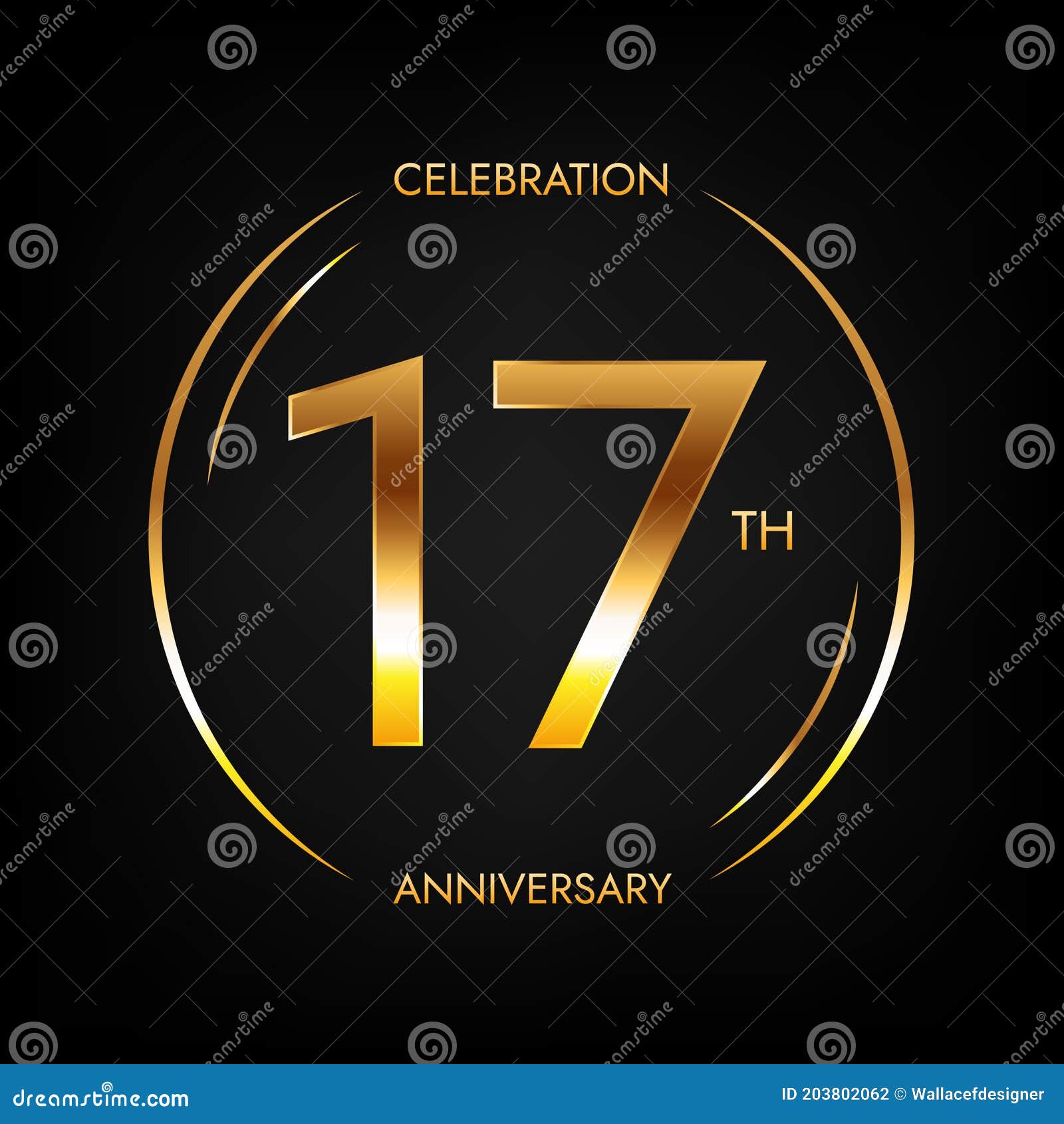 17th Anniversary Golden Bright Stock Vector - Illustration of ...
