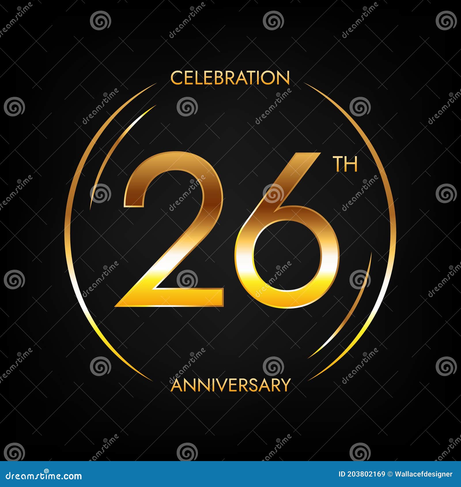 26th Anniversary Golden Bright Stock Vector - Illustration of party ...